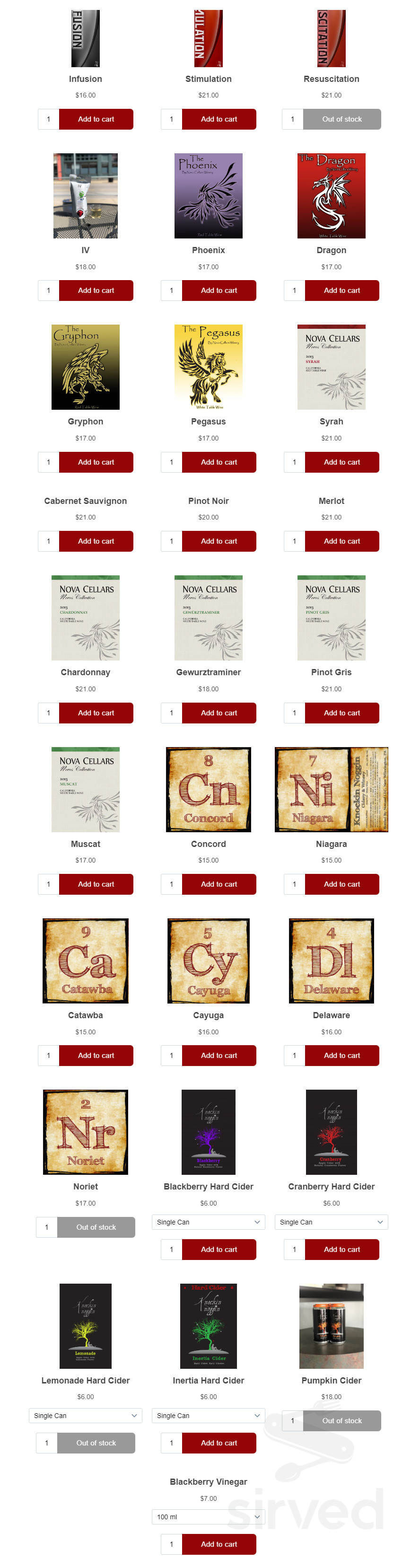Menu - Volant PA's Knockin Noggin Cidery & Winery | Sirved