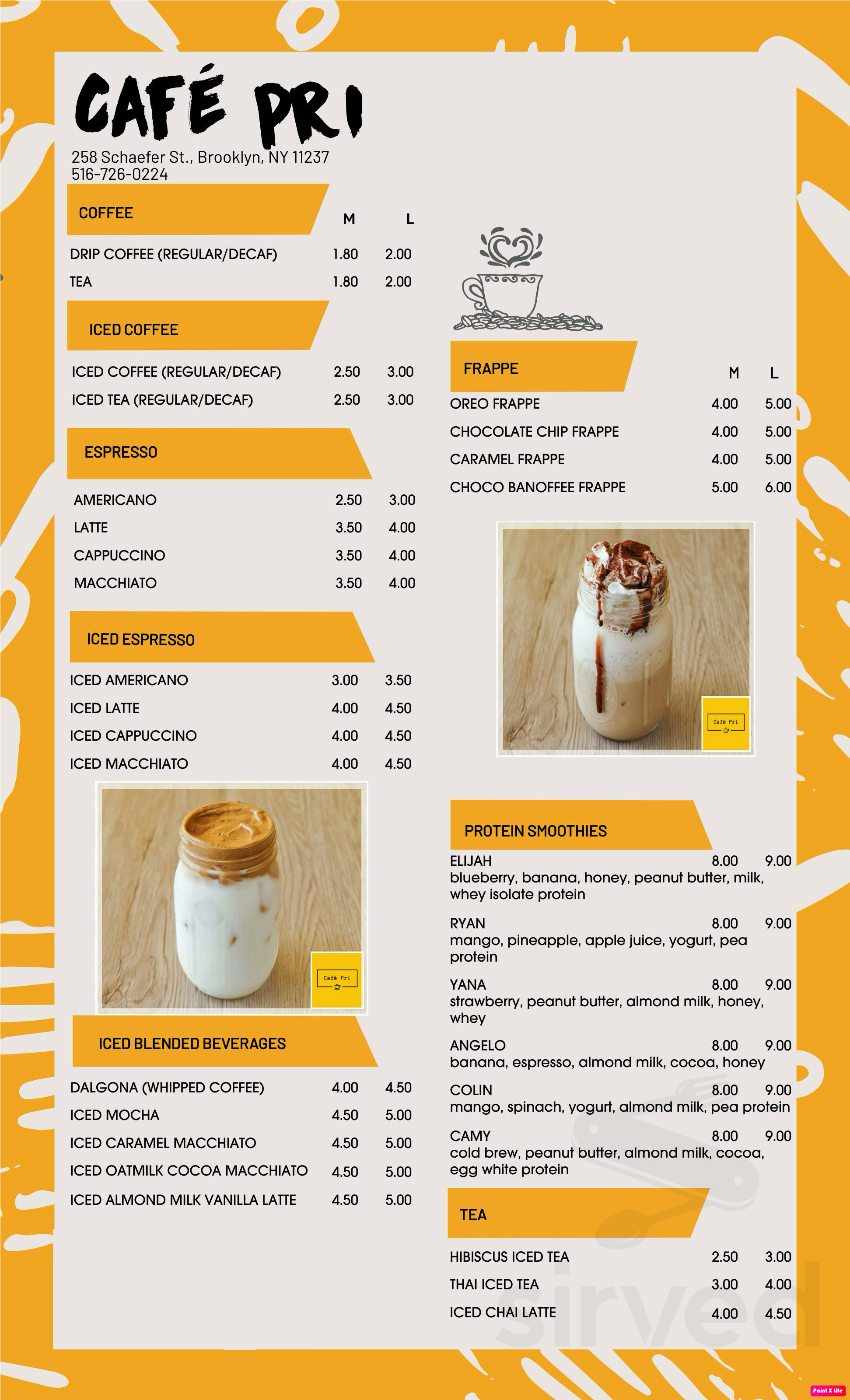 Café Pri menu in Brooklyn, New York, USA