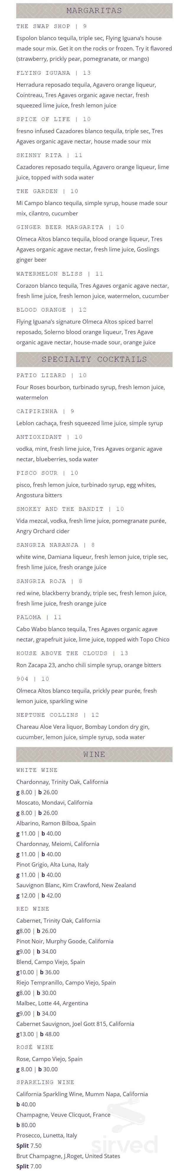 Menu - Neptune Beach FL's Flying Iguana Taqueria & Tequila Bar | Sirved