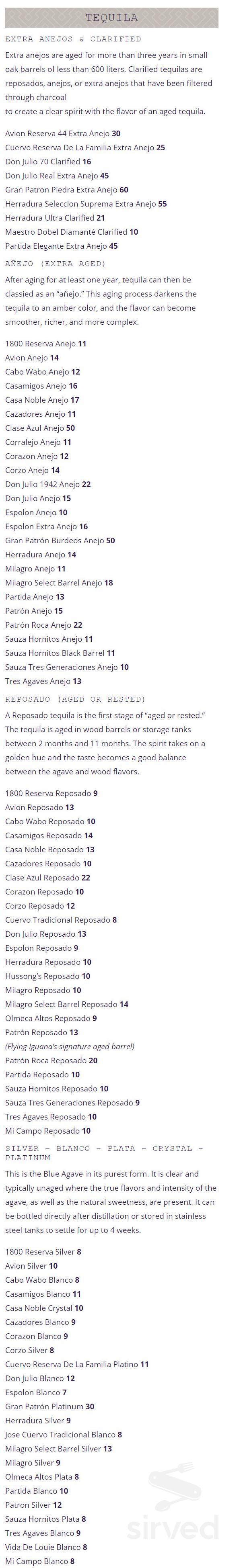 Menu - Neptune Beach FL's Flying Iguana Taqueria & Tequila Bar | Sirved