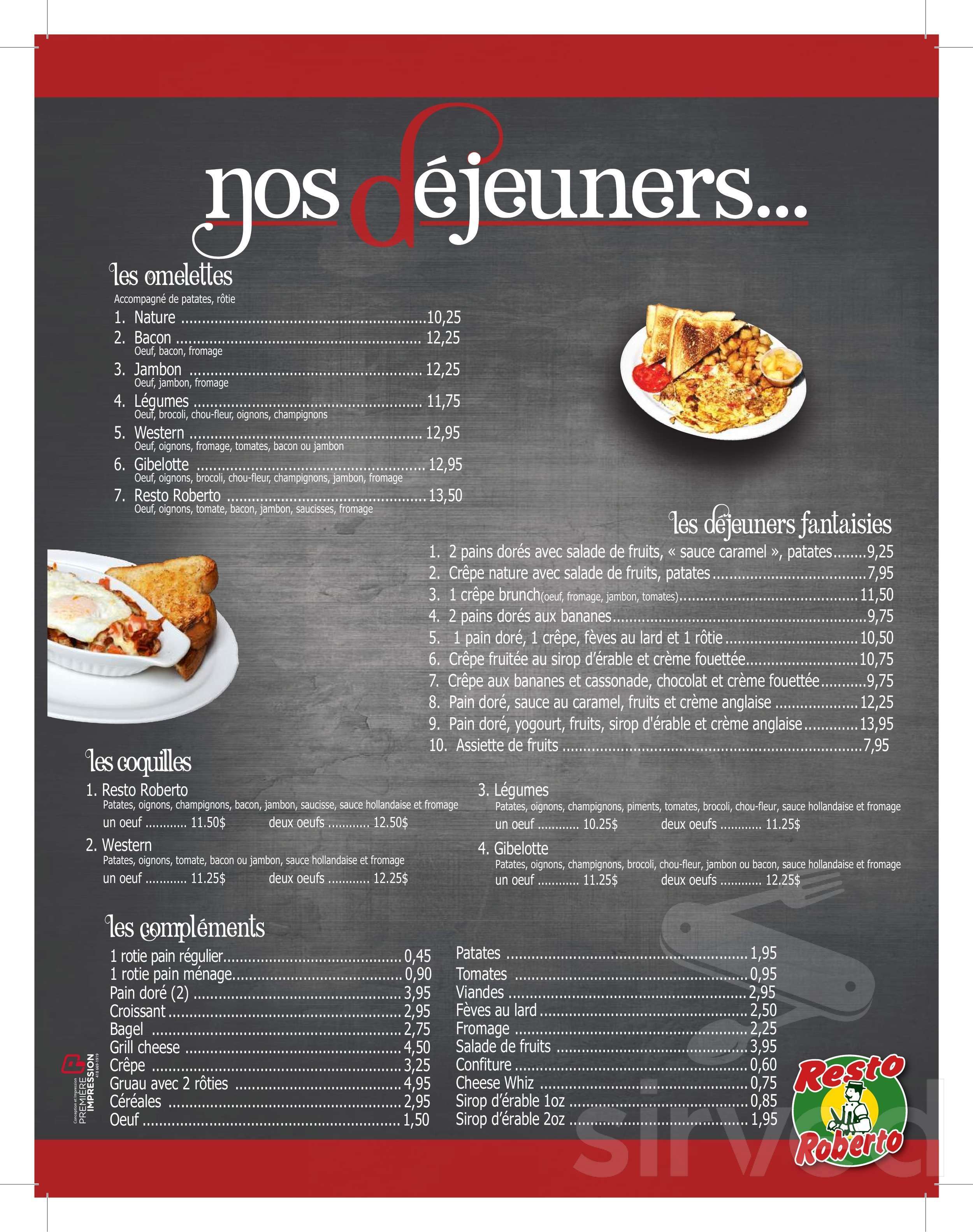 Resto Roberto menus in Alma, Quebec, Canada