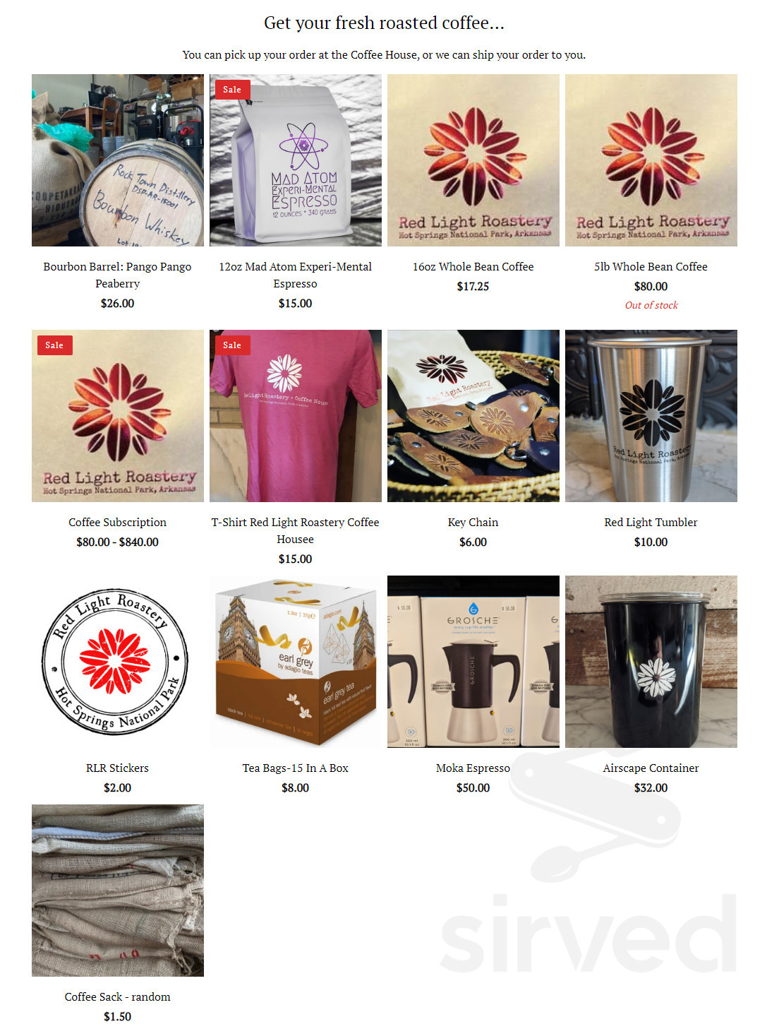 Red Light Roastery Coffee House menu in Hot Springs National Park ...