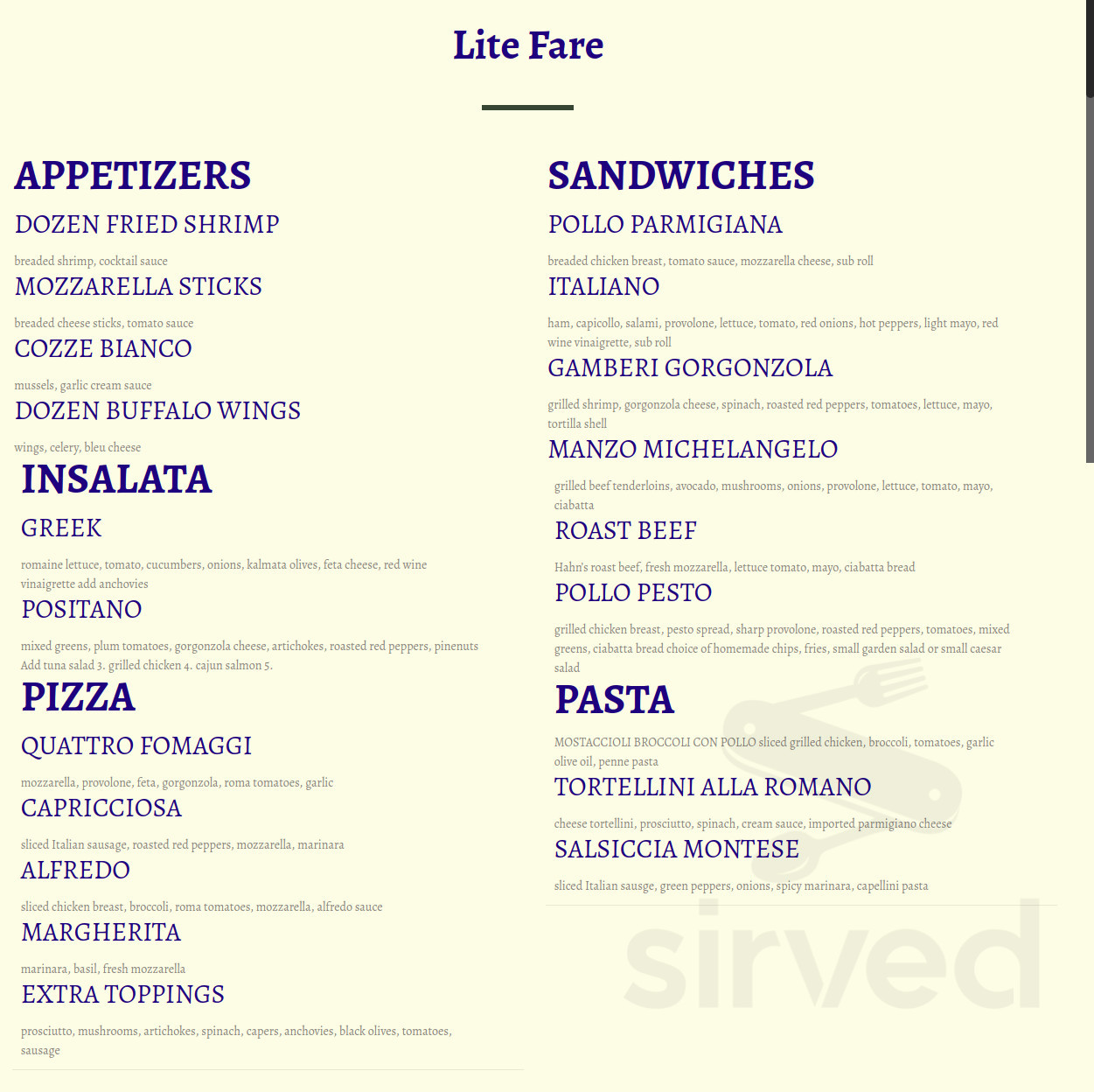 Paradiso Ristorante menus in Westminster, Maryland, United States