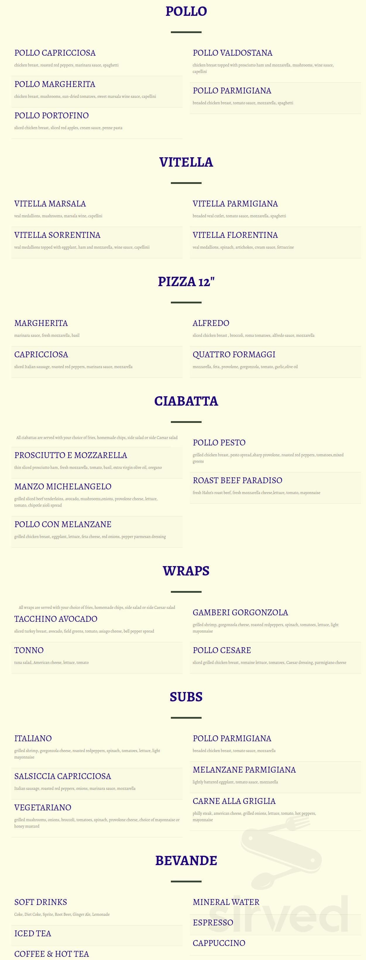 Paradiso Ristorante menus in Westminster, Maryland, United States