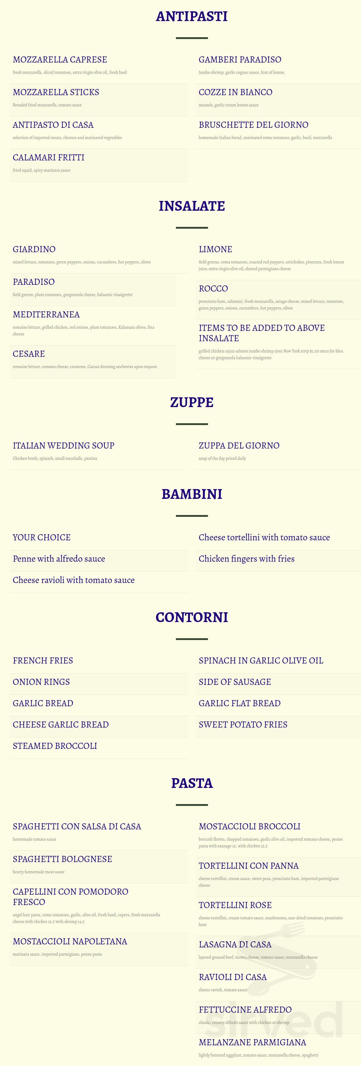 Paradiso Ristorante menus in Westminster, Maryland, United States