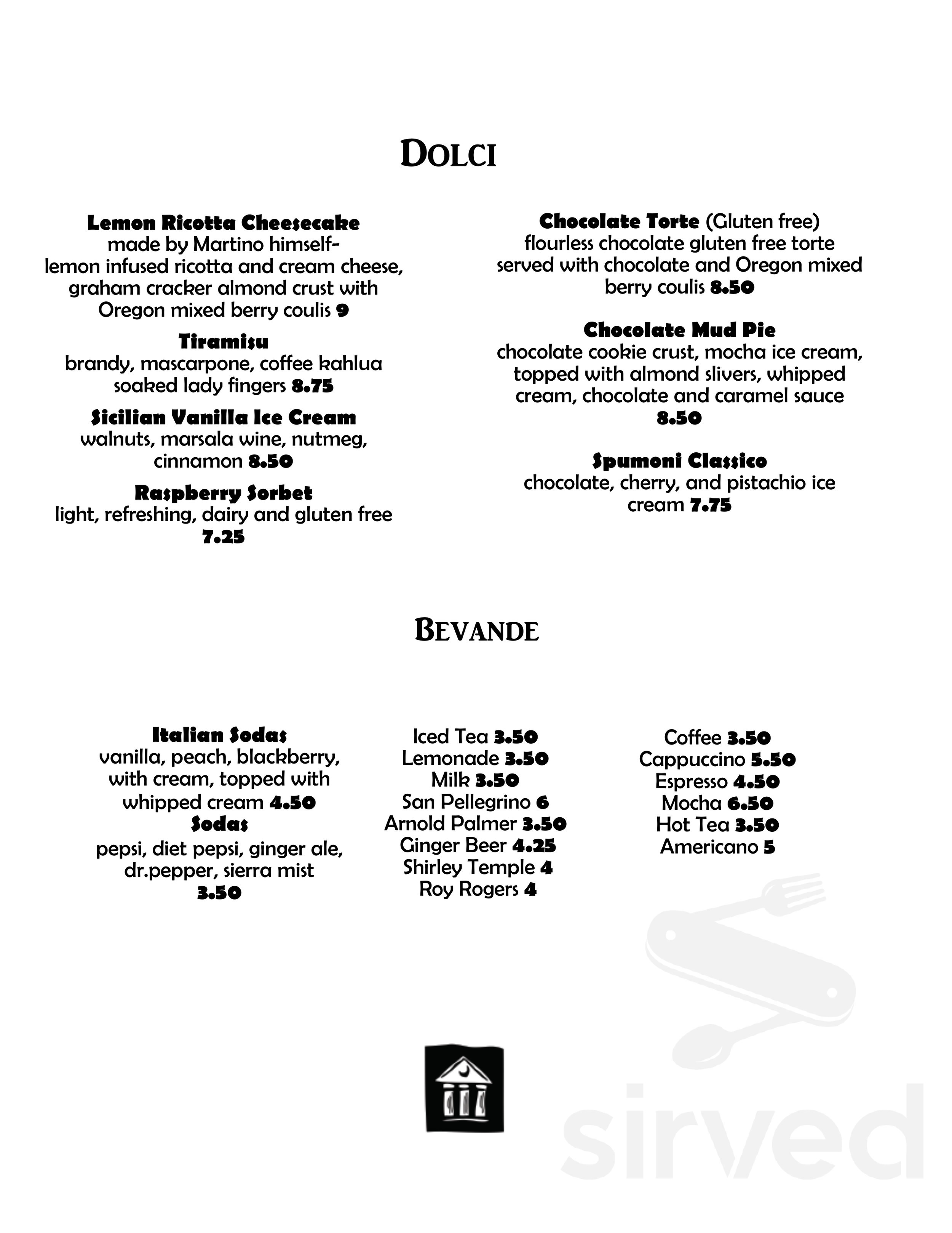 Macaroni's Ristorante Downstairs menu in Ashland, Oregon, USA