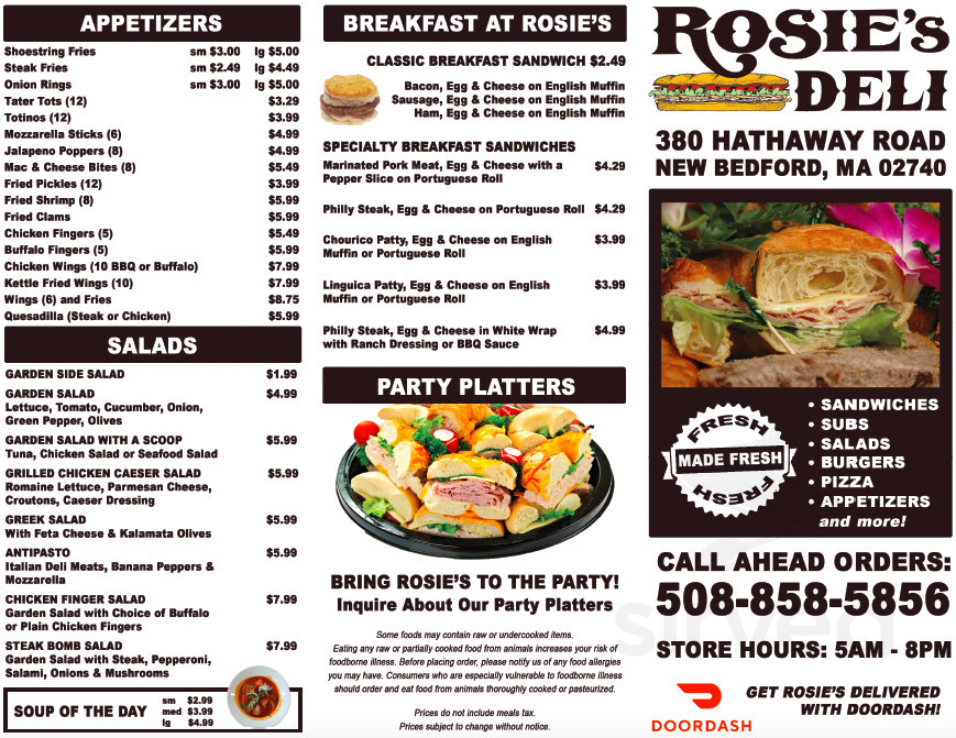 Rosie's Deli menus in New Bedford, Massachusetts, United States