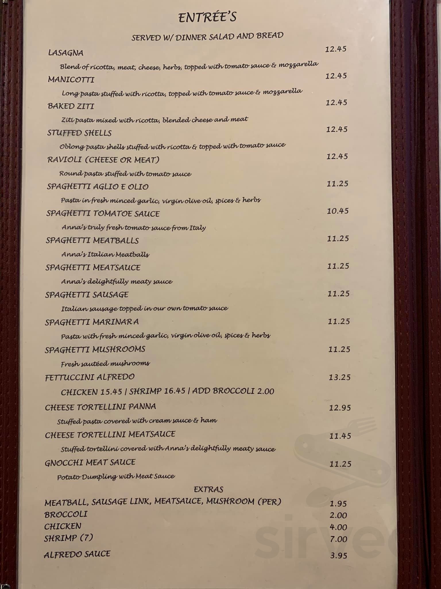 Annas Pizza menu in Windsor, Virginia, USA