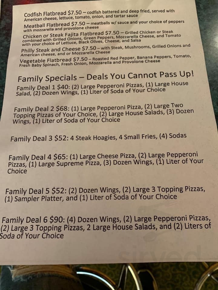 Washington Square menu in Clarksburg, West Virginia, USA