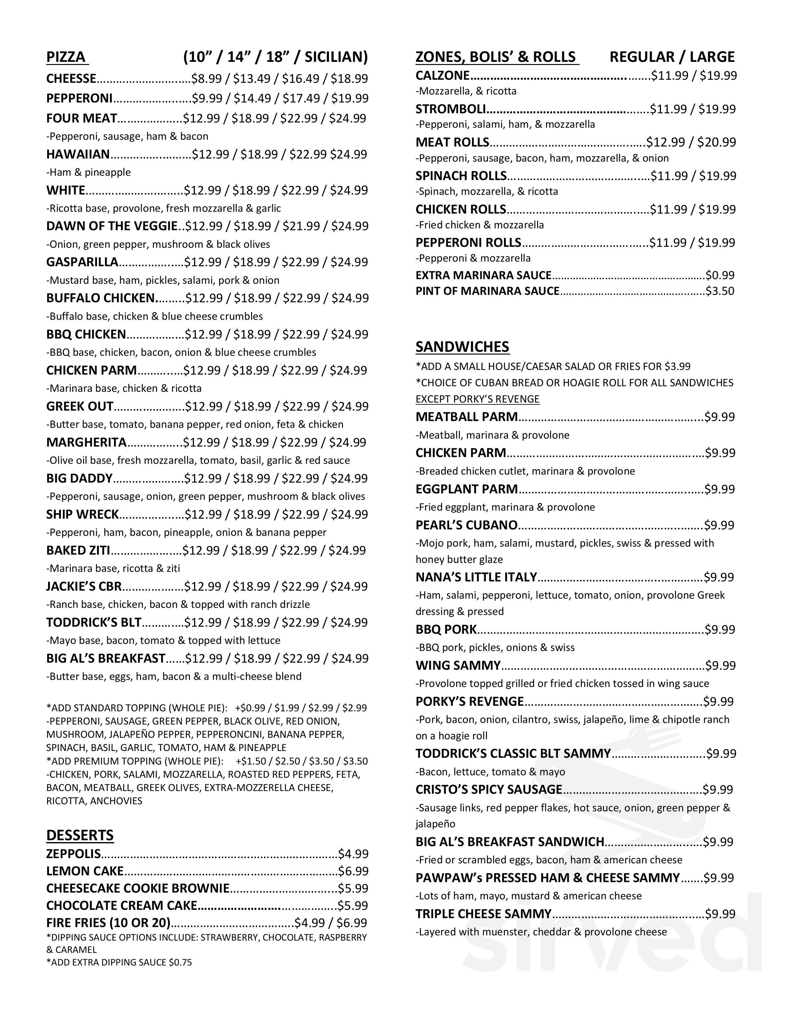 GASPARILLA PIZZERIA & GROWLERS menu in Brandon, Florida, USA
