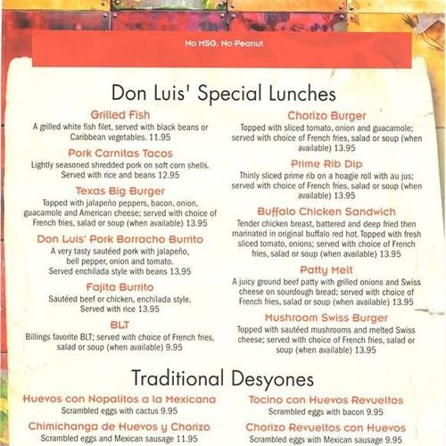 Don Luis Restaurant menu in Billings, Montana, USA