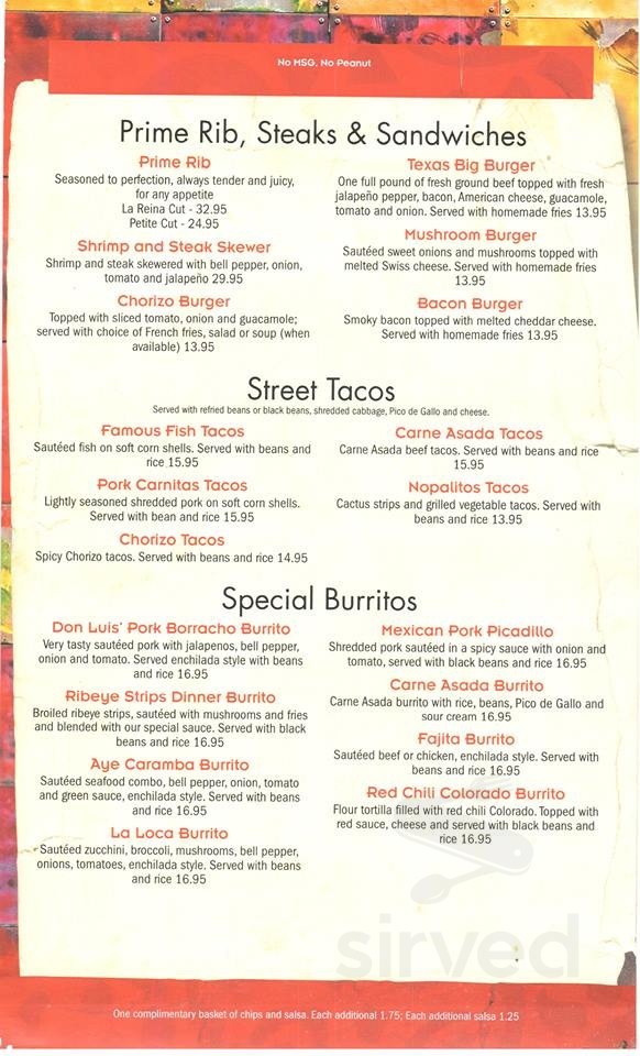 Don Luis Restaurant menu in Billings, Montana, USA