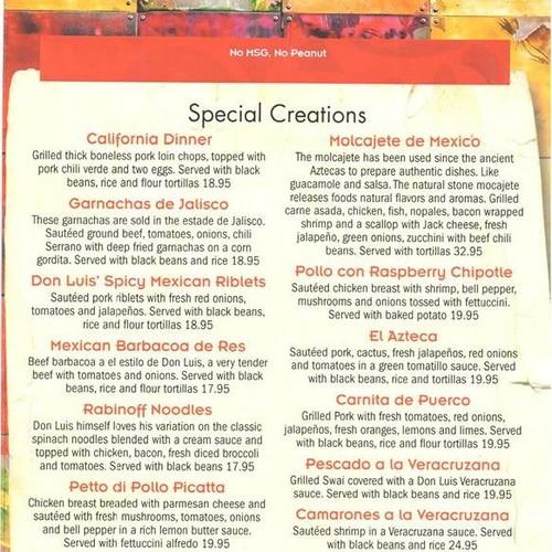 Don Luis Restaurant menu in Billings, Montana, USA