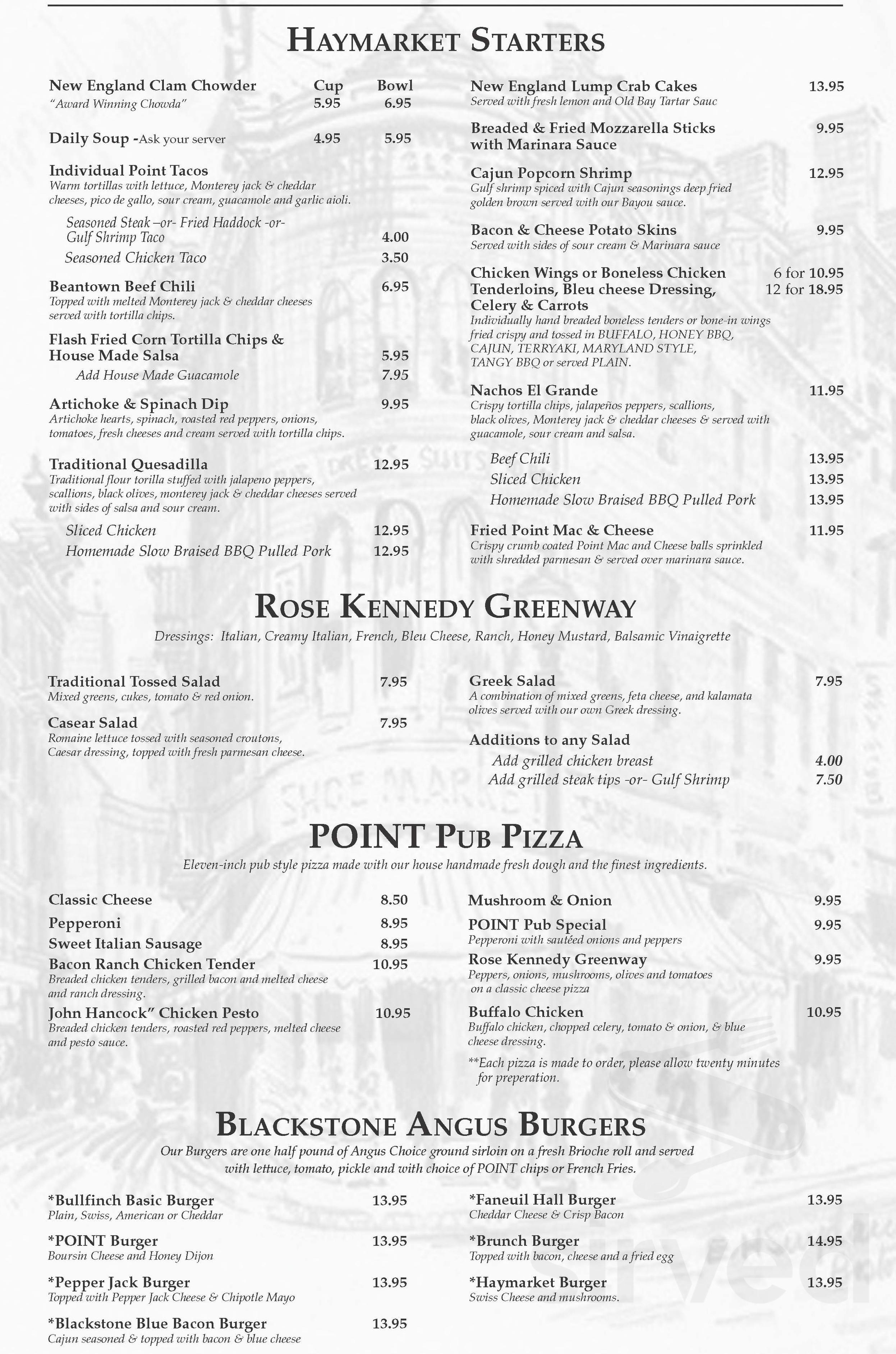 The Point Boston menus in Boston, Massachusetts, United States