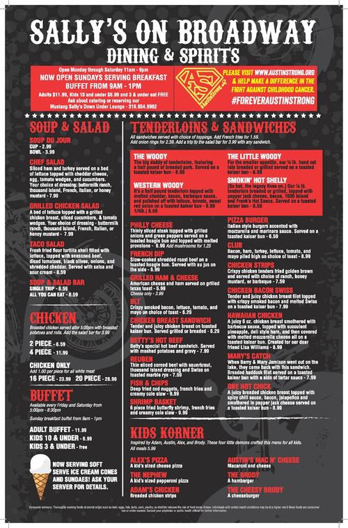 Sally's On Broadway menu in Springville, Iowa, USA