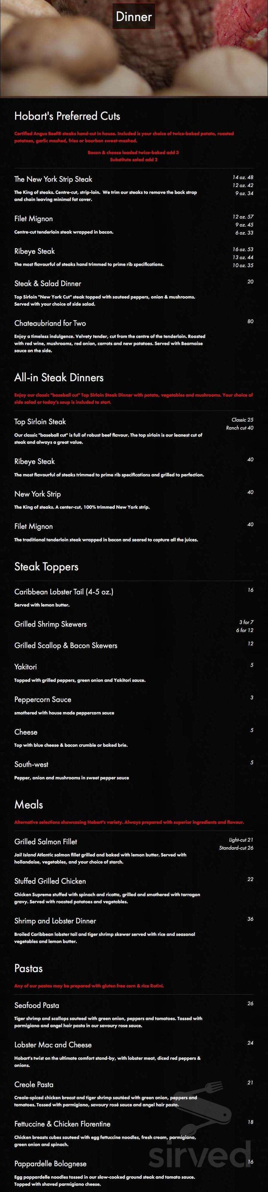 Menu - Lindsay ON's Hobart's | Sirved