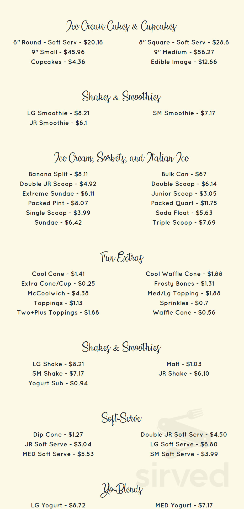 McCools Ice Cream & Frozen Yogurt menu in Madison, New Jersey, USA