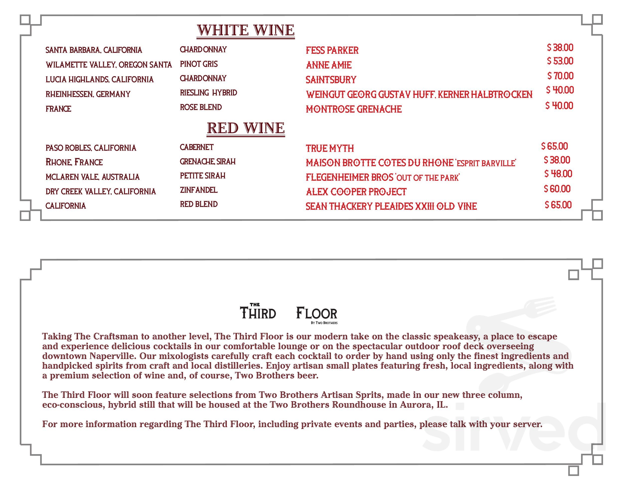 Two Brothers Roundhouse menu in Aurora, Illinois, USA