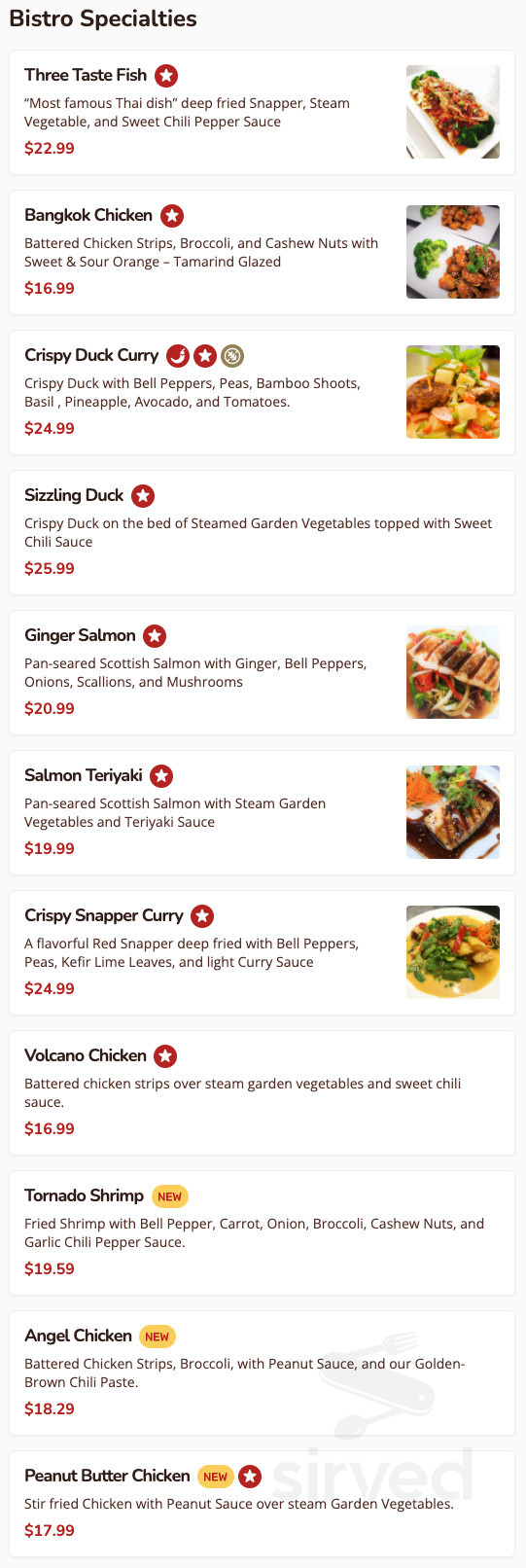 Menu - Indian Harbour Beach FL's Thai Thai Bistro & Sushi | Sirved