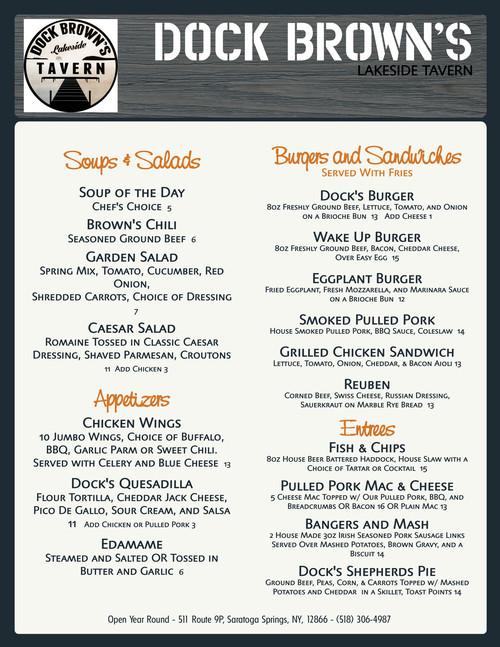 Dock Brown's on Saratoga Lake menu in Saratoga Springs, New York, USA