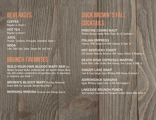 Dock Brown's on Saratoga Lake menu in Saratoga Springs, New York, USA