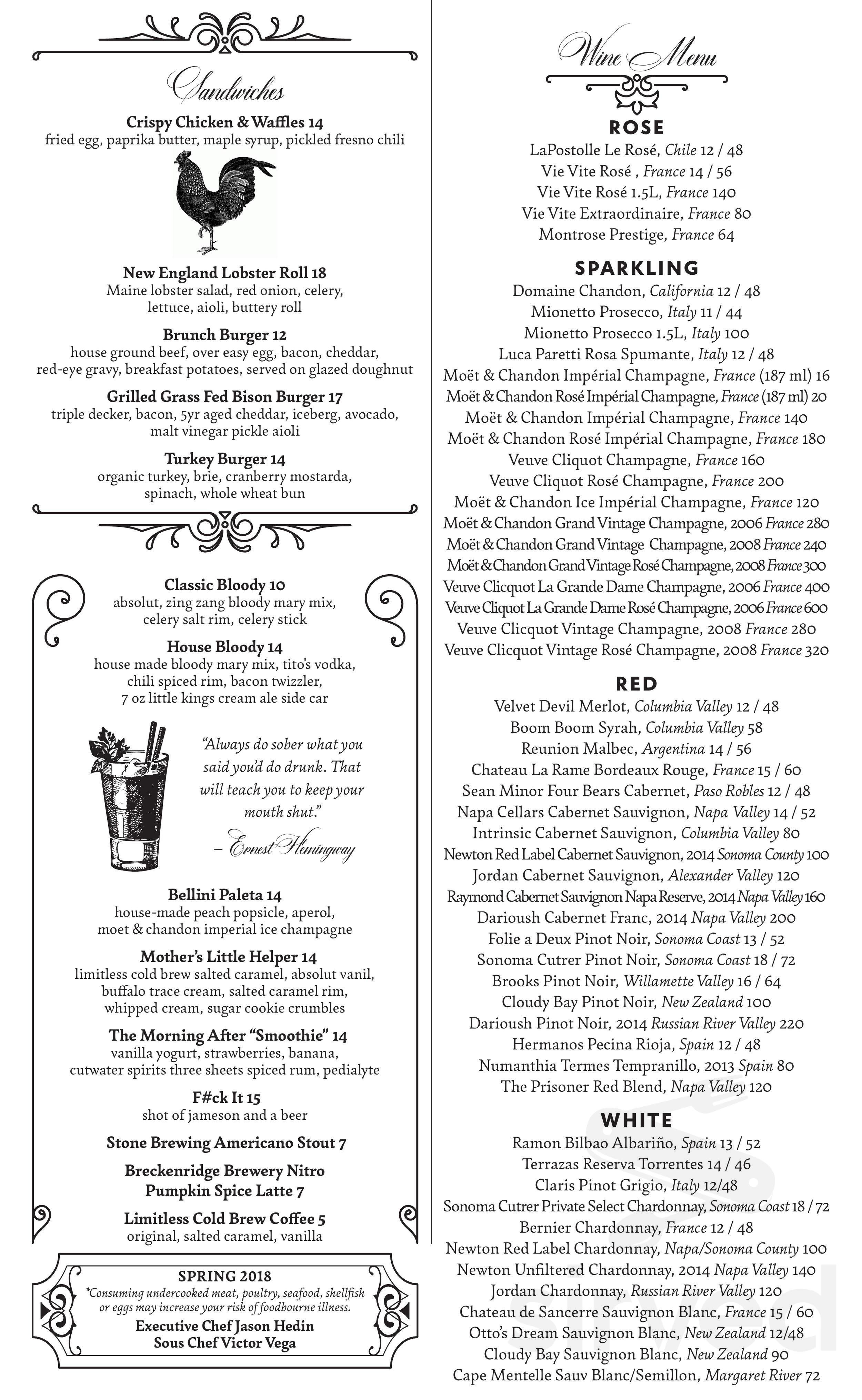 Menu - Chicago IL's Hubbard Inn | Sirved