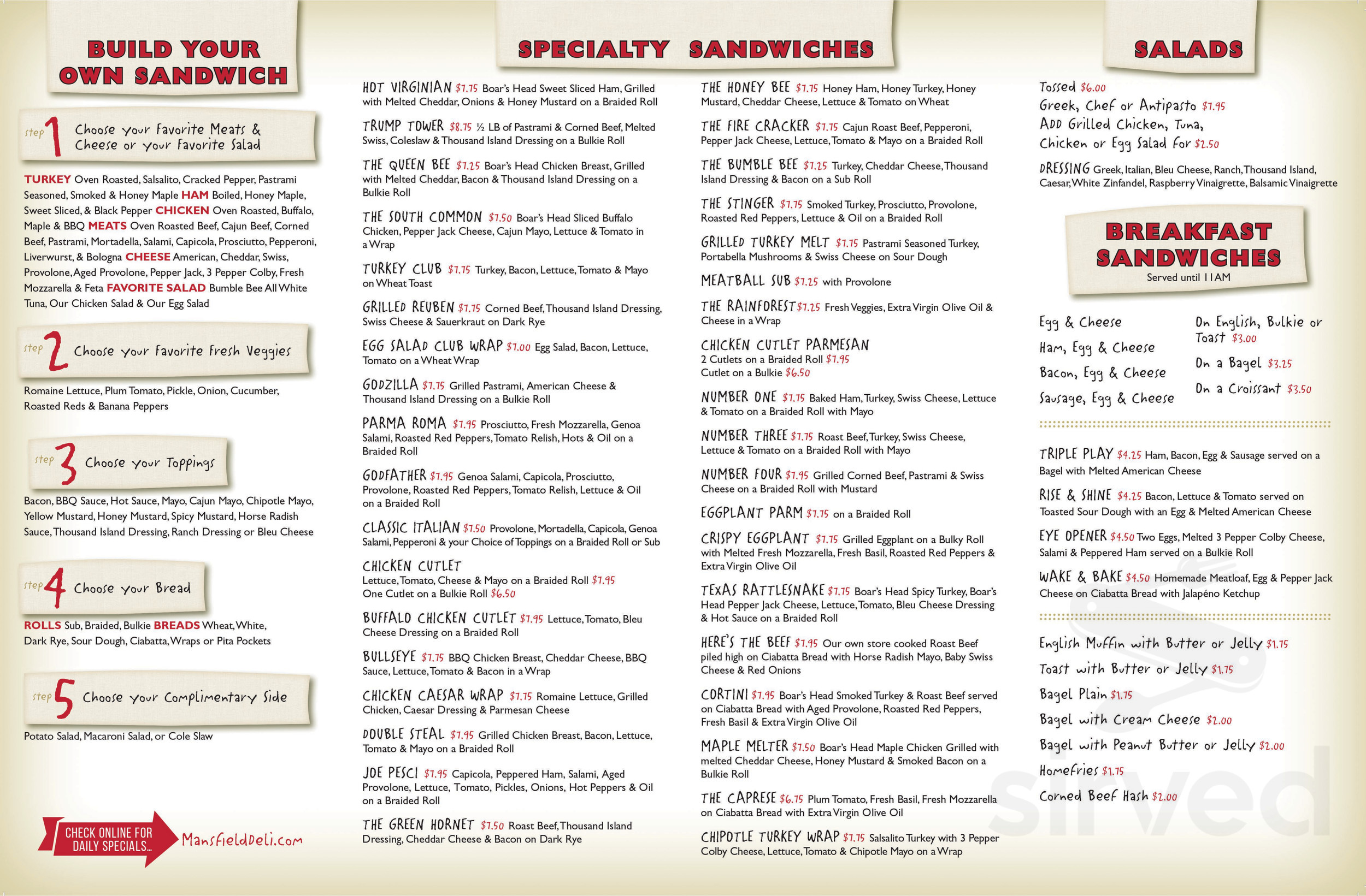 Mansfield Deli menu in Mansfield, Massachusetts, USA
