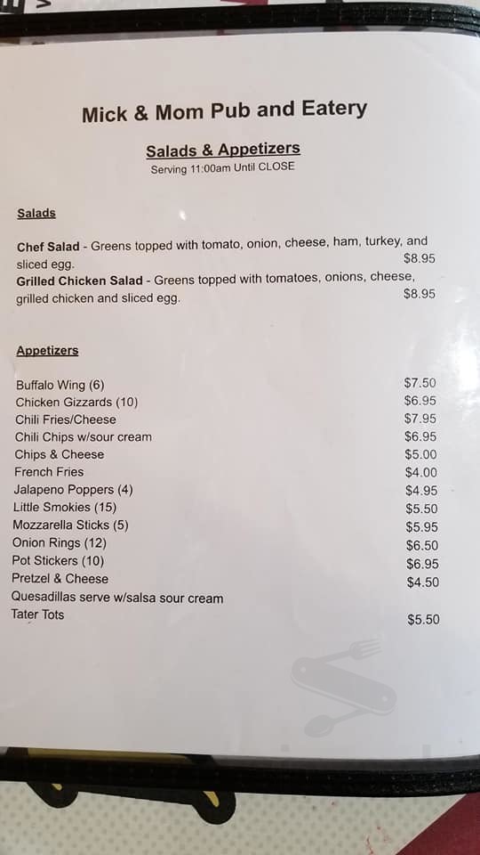 Menu for Mick & Mom's Pub & Eatery in Stayton, OR | Sirved