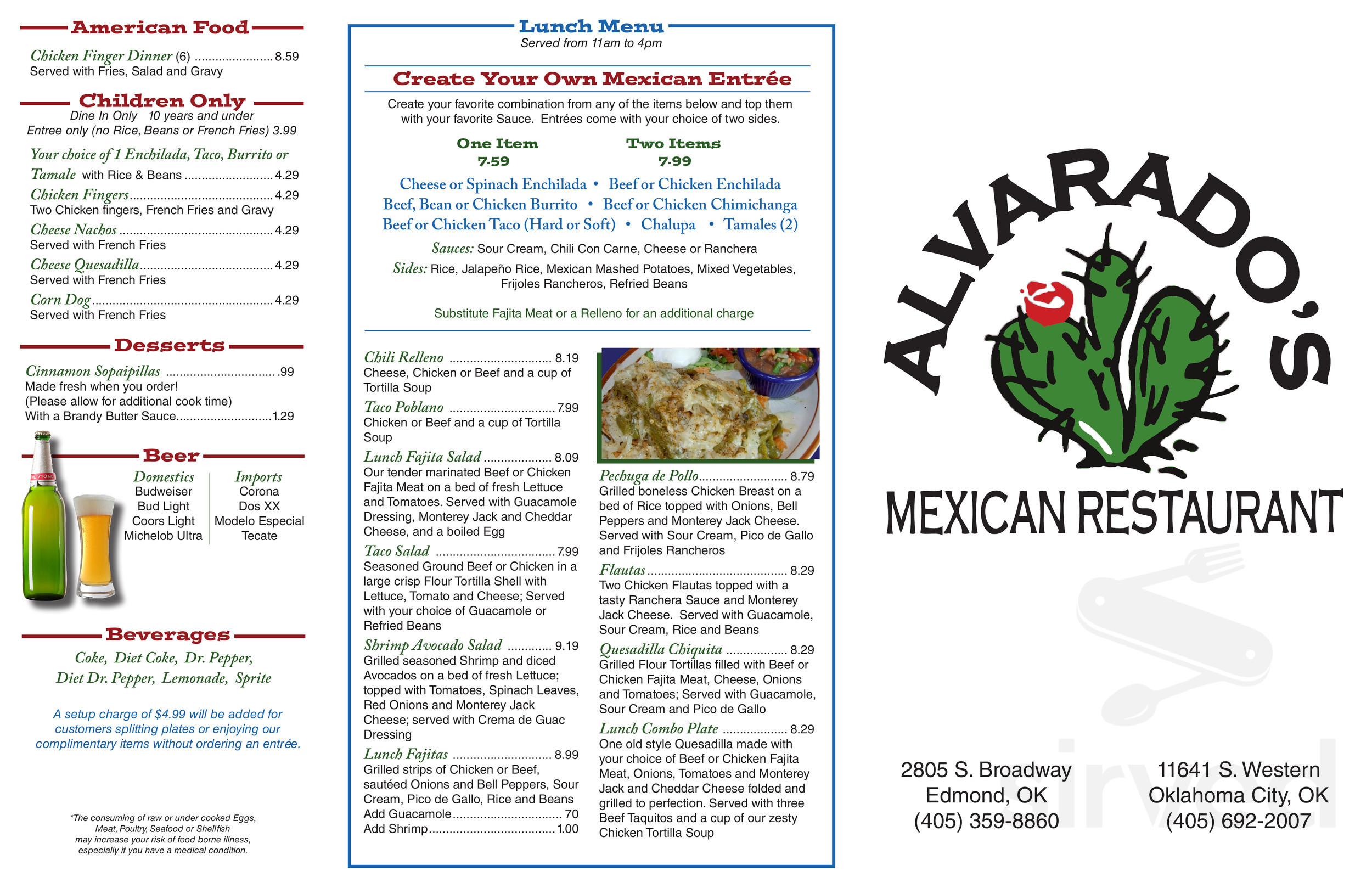 Menu for Alvarado's Mexican Restaurant in Edmond, OK | Sirved