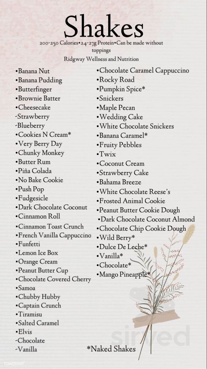 Menu - Ridgway PA's Ridgway Wellness and Nutrition | Sirved