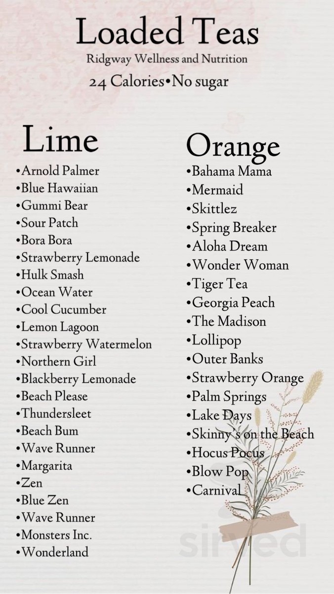 Menu - Ridgway PA's Ridgway Wellness and Nutrition | Sirved