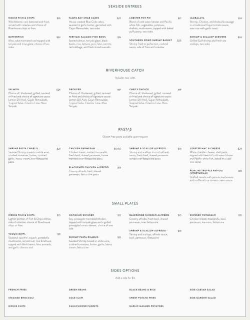 Riverhouse Waterfront Restaurant menu in Palmetto, Florida, USA
