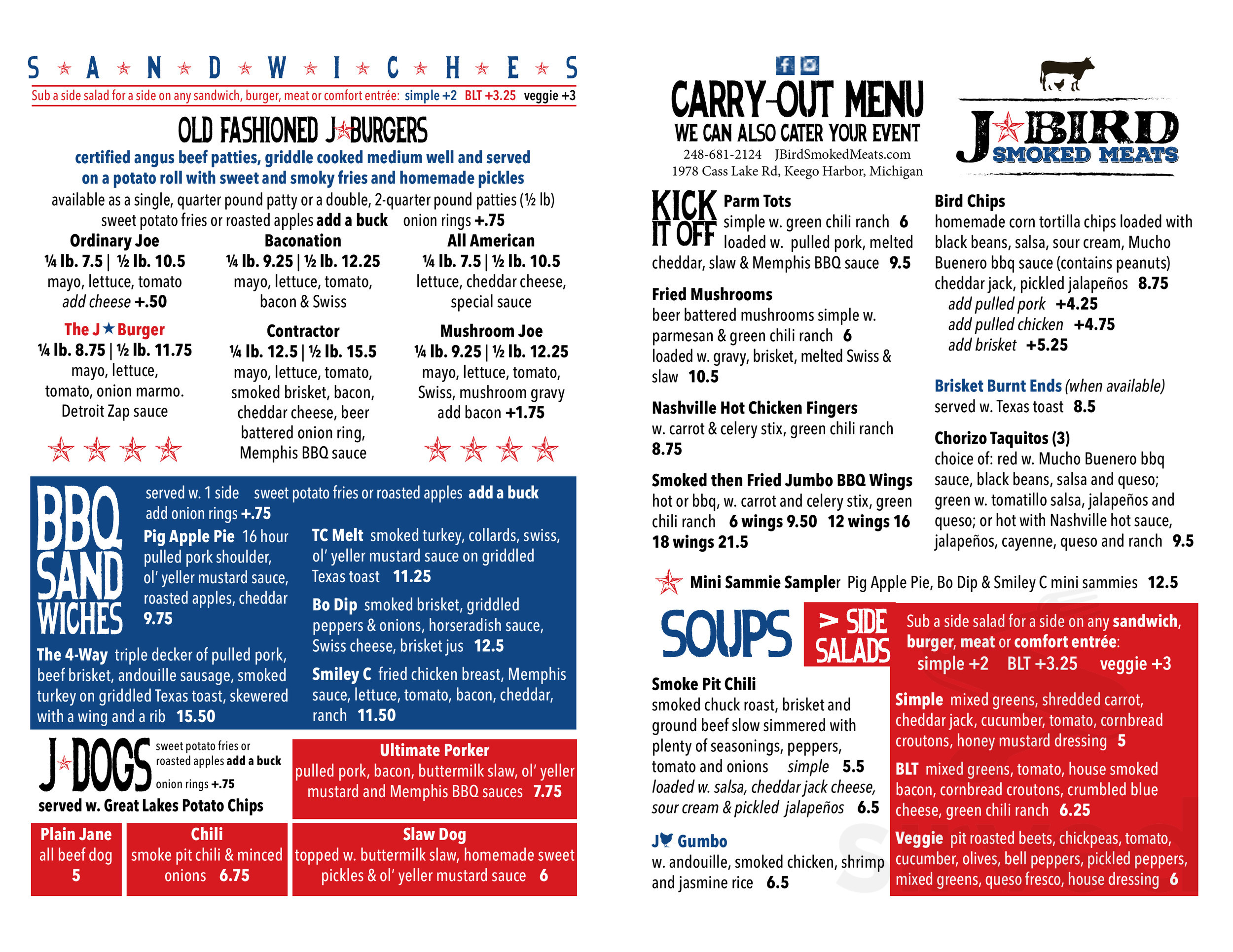 J Bird Smoked Meats menu in Keego Harbor, Michigan, USA