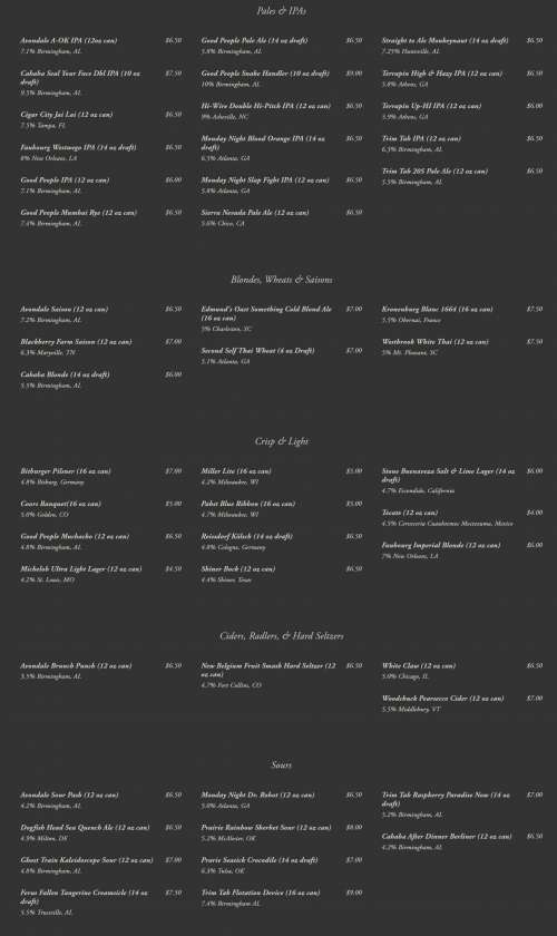 Carrigan's Public House [21+ Only] menu in Birmingham, Alabama, USA