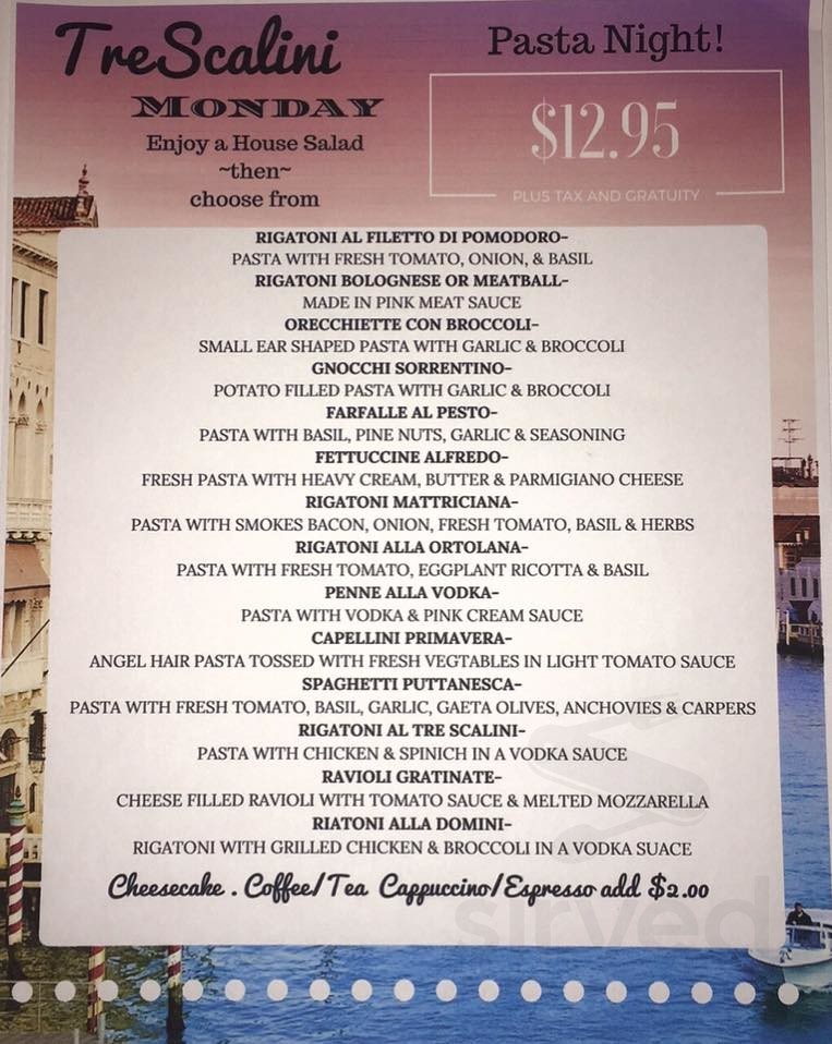 Tre Scalini Italian Restaurant menus in Farmingdale, New York, United ...