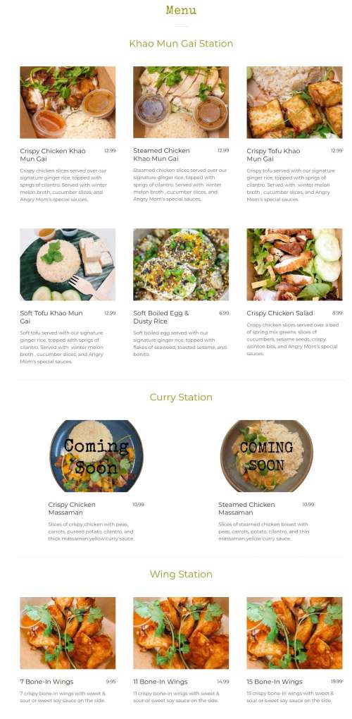 Angry Mom's Kitchen menu in Houston, Texas, USA