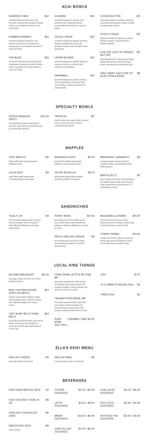 Hina Rae's Cafe Waimea menu in Waimea, Hawaii, USA