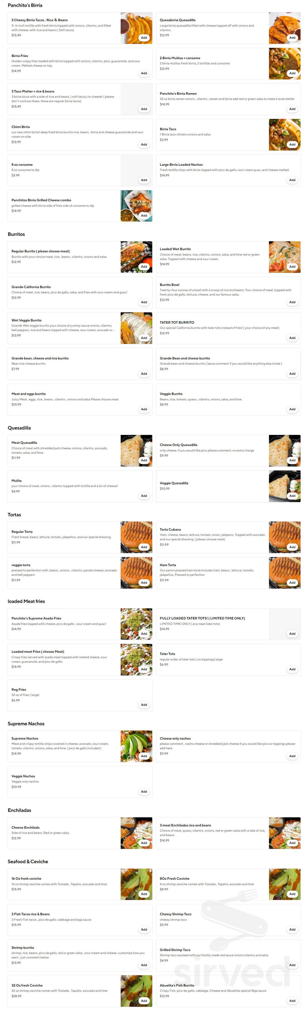 Tacos panchito Long Beach menu in Long Beach, California, USA