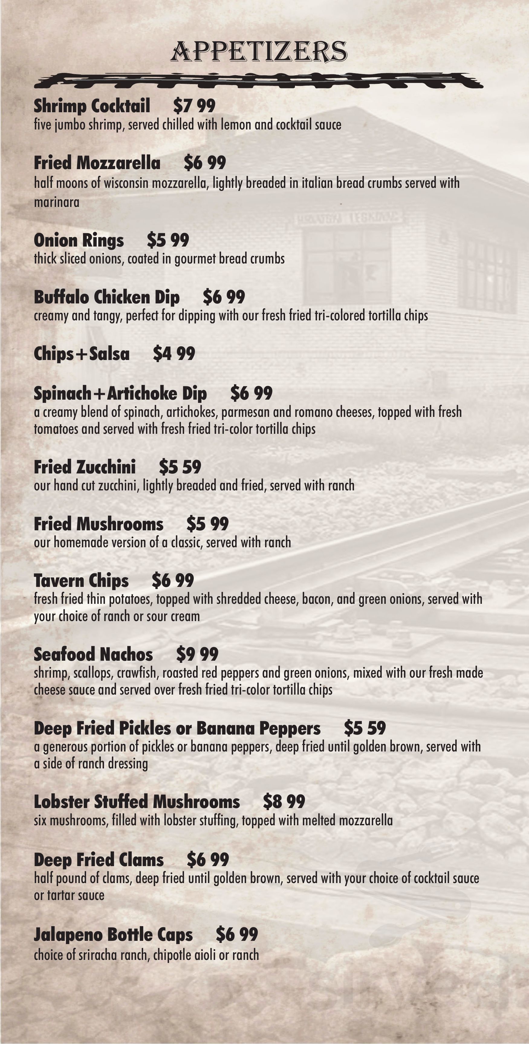 Central Station Steak And Ale menus in Cambridge, Ohio, United States