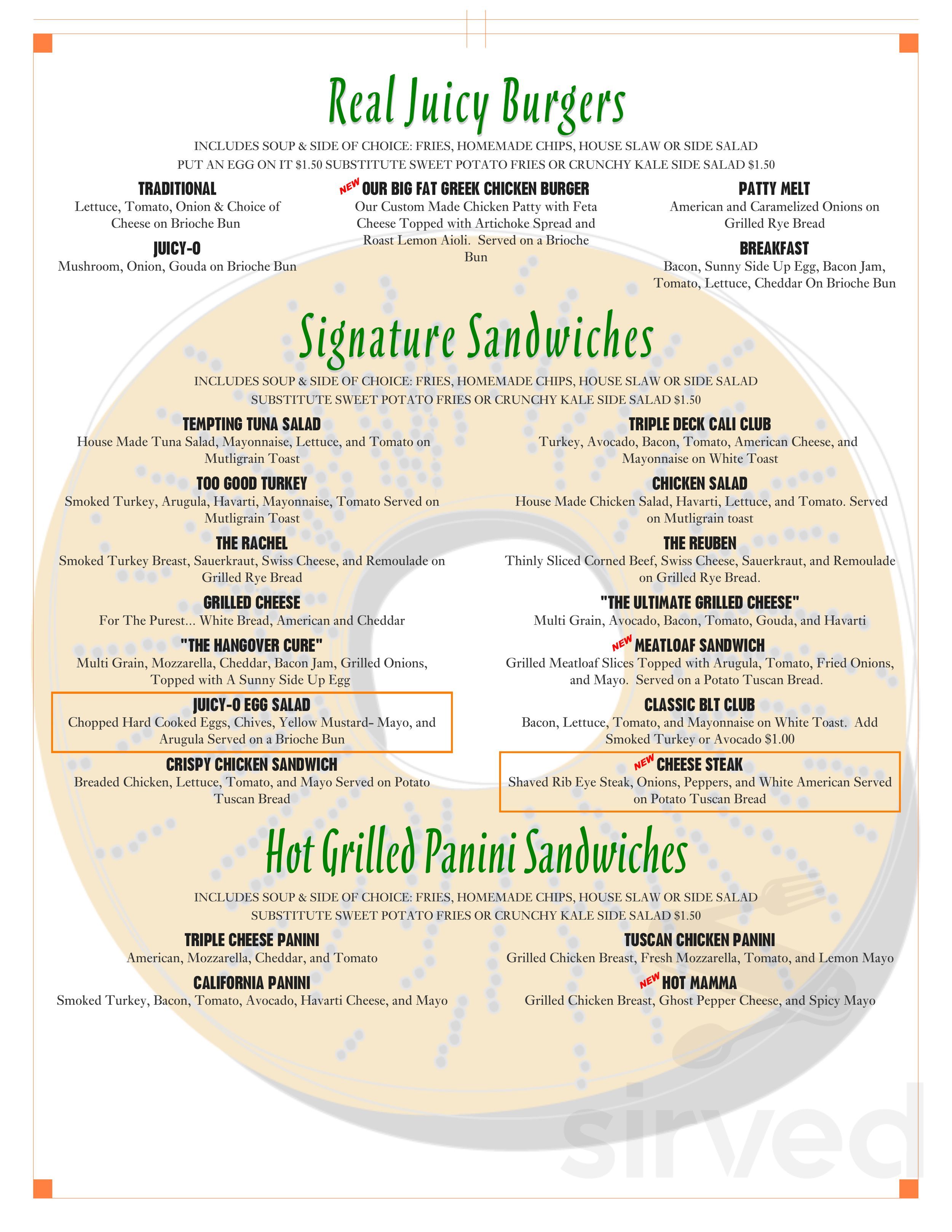 Juicy-O menu in Downers Grove, Illinois, USA