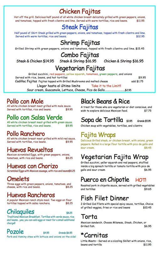 Fiesta Cafe menu in Champaign, Illinois, USA