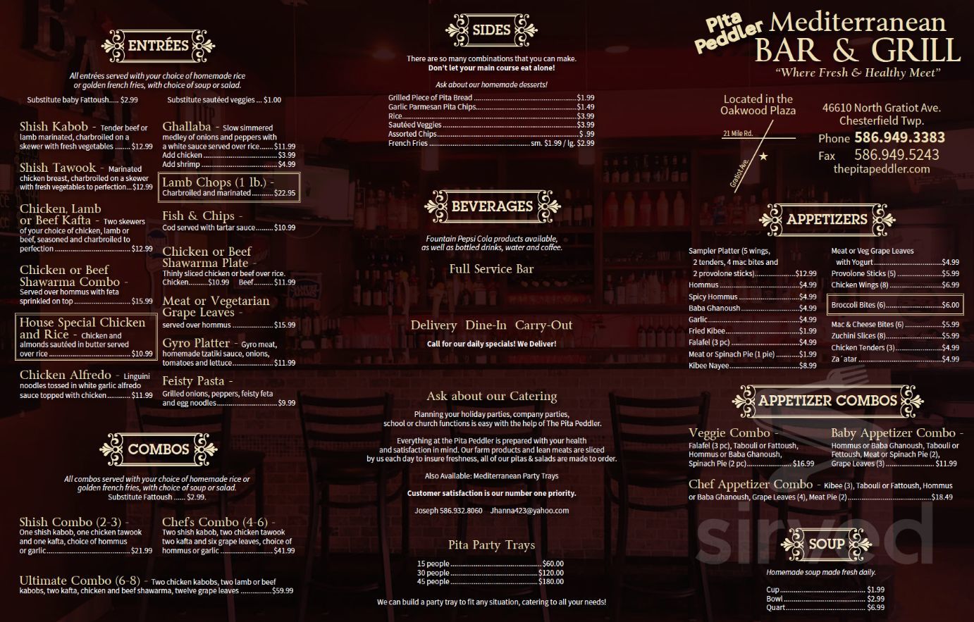 Menu for Pita Peddler Mediterranean Bar & Grill in Chesterfield, MI ...