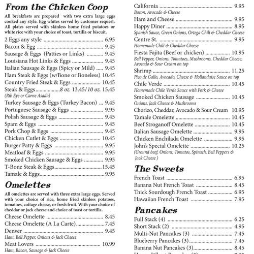Happy Diner menu in San Pedro, California, USA