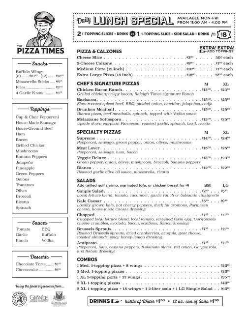 The Pizza Times menu in Raleigh, North Carolina, USA