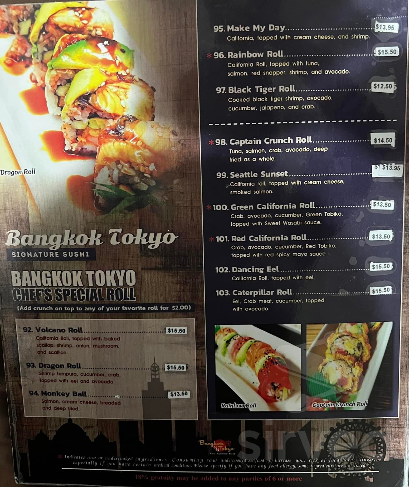 Menu - Amarillo TX's Bangkok-Tokyo | Sirved