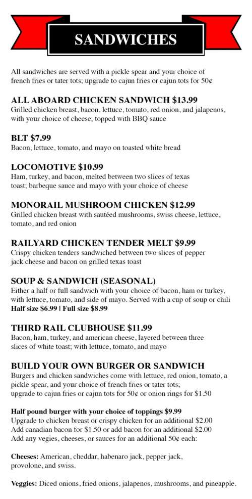 Third Rail Bar and Grill menu in Big Lake, Minnesota, USA