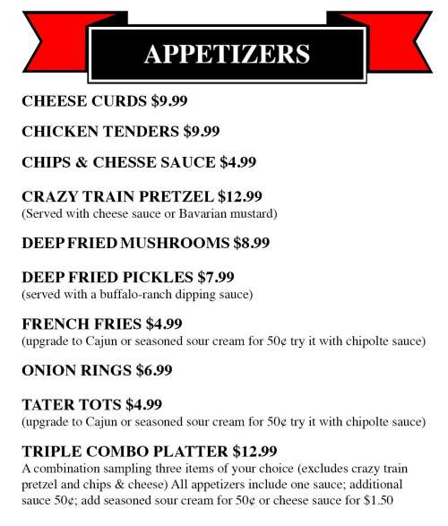 Third Rail Bar and Grill menu in Big Lake, Minnesota, USA