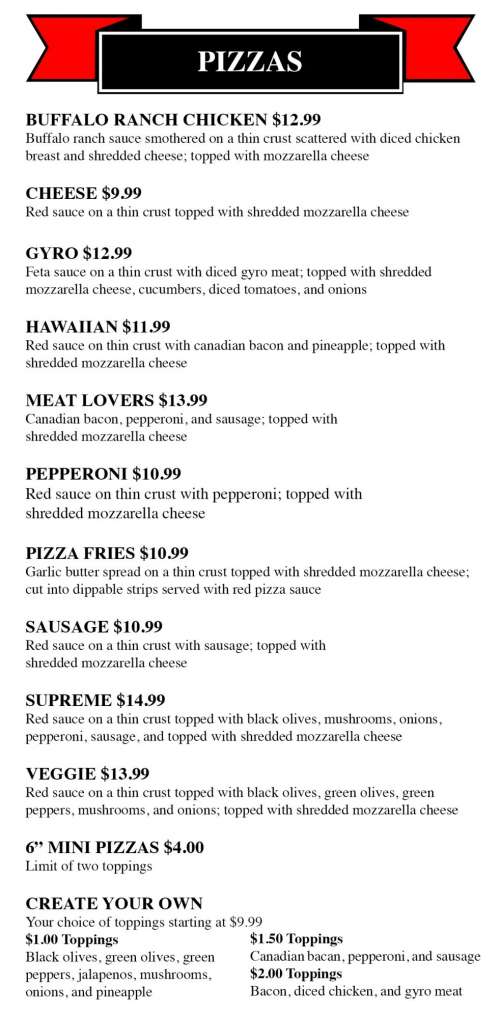 Third Rail Bar and Grill menu in Big Lake, Minnesota, USA