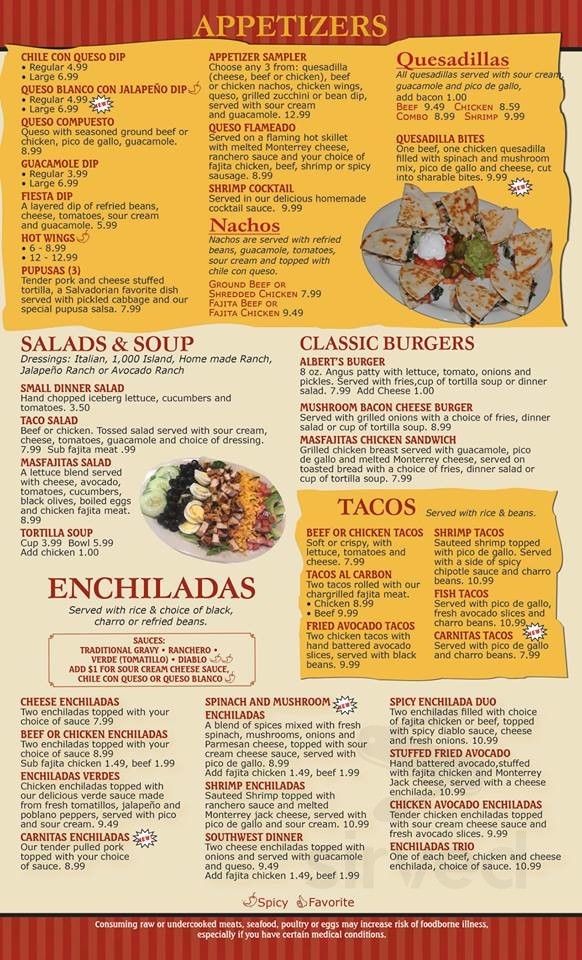 Masfajitas menu in Taylor, Texas, USA