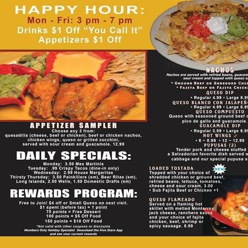 Masfajitas menu in Georgetown, Texas, USA